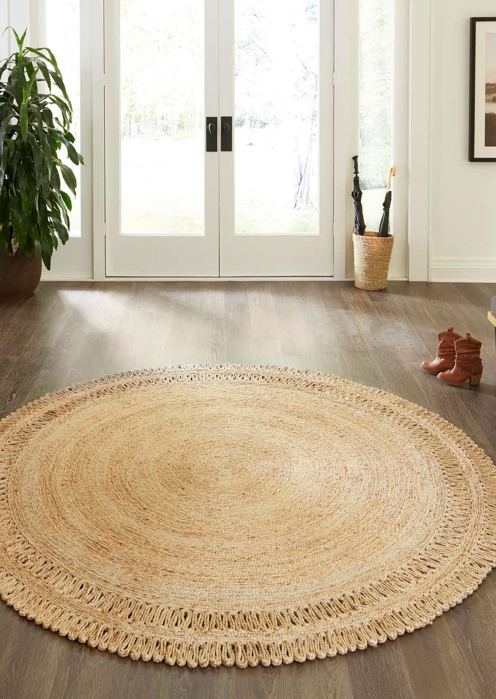 Natural 8' x 8' Hand Braided Jute Round Rug | eSaleRugs