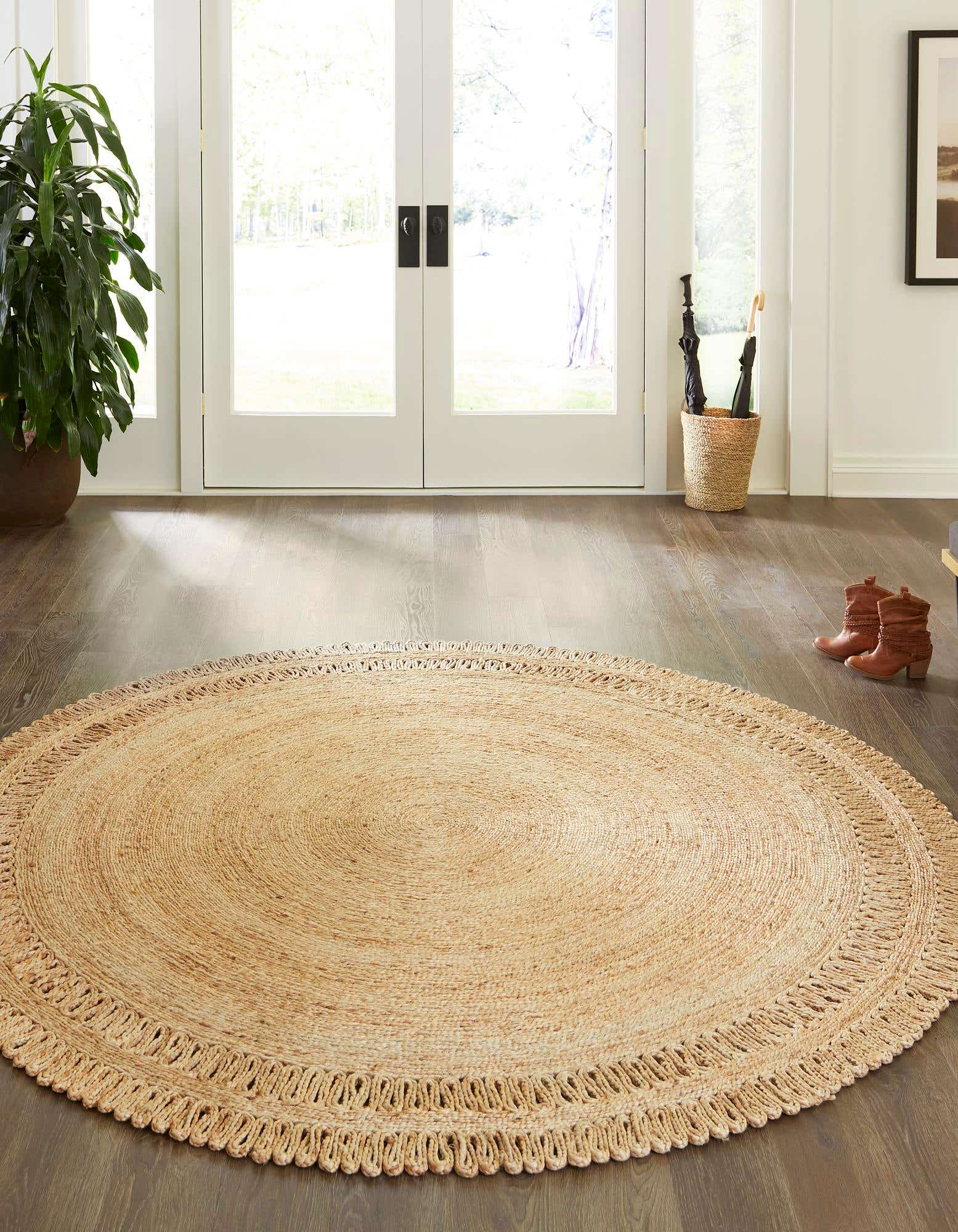 Natural 8' x 8' Hand Braided Jute Round Rug | eSaleRugs