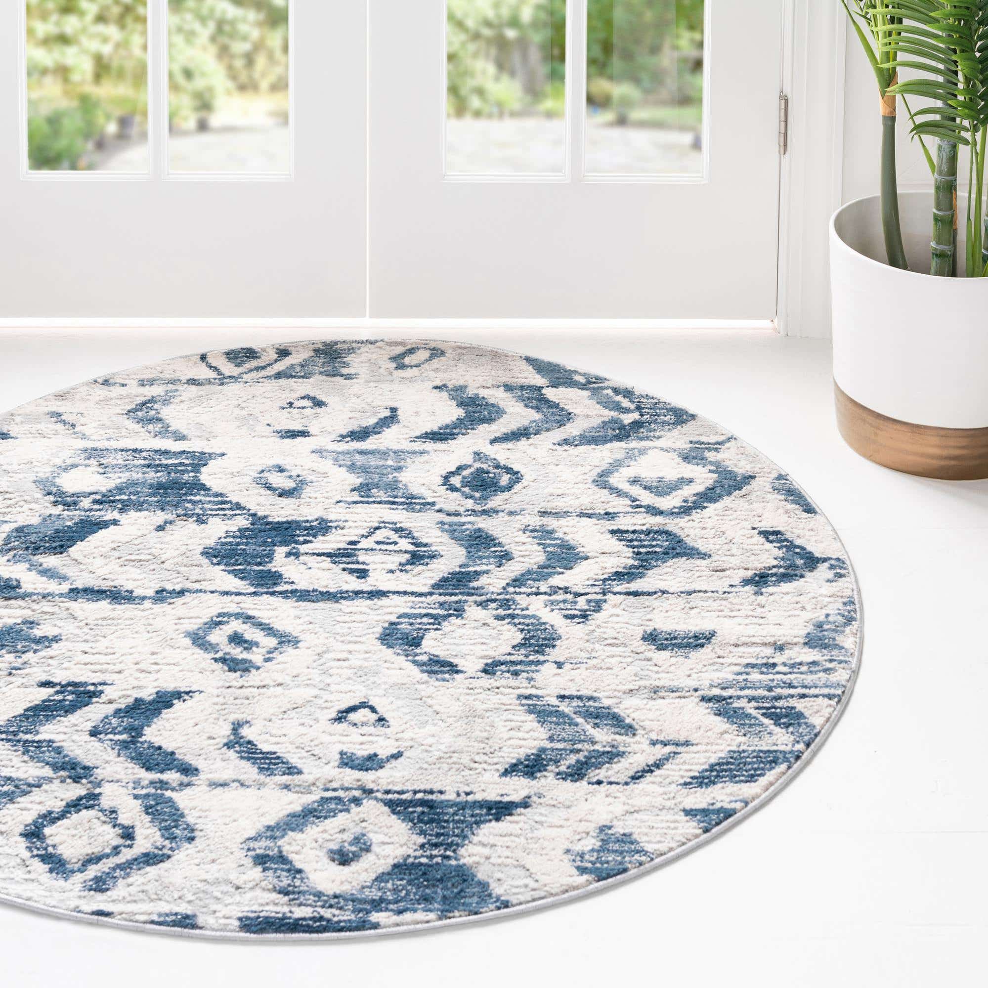 Blue 4' x 4' Caspian Round Rug | Rugs.com
