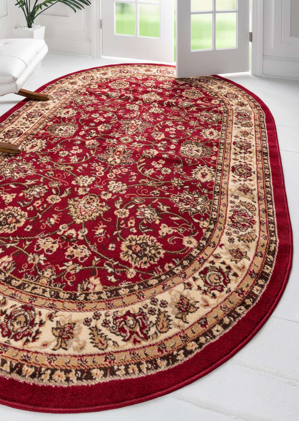 Burgundy 5' x 8' Kashan Design Oval Rug | eSaleRugs