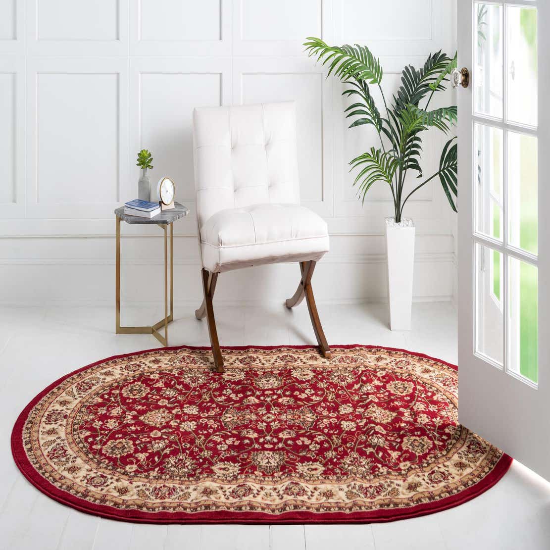 Burgundy 5' x 8' Kashan Design Oval Rug | eSaleRugs