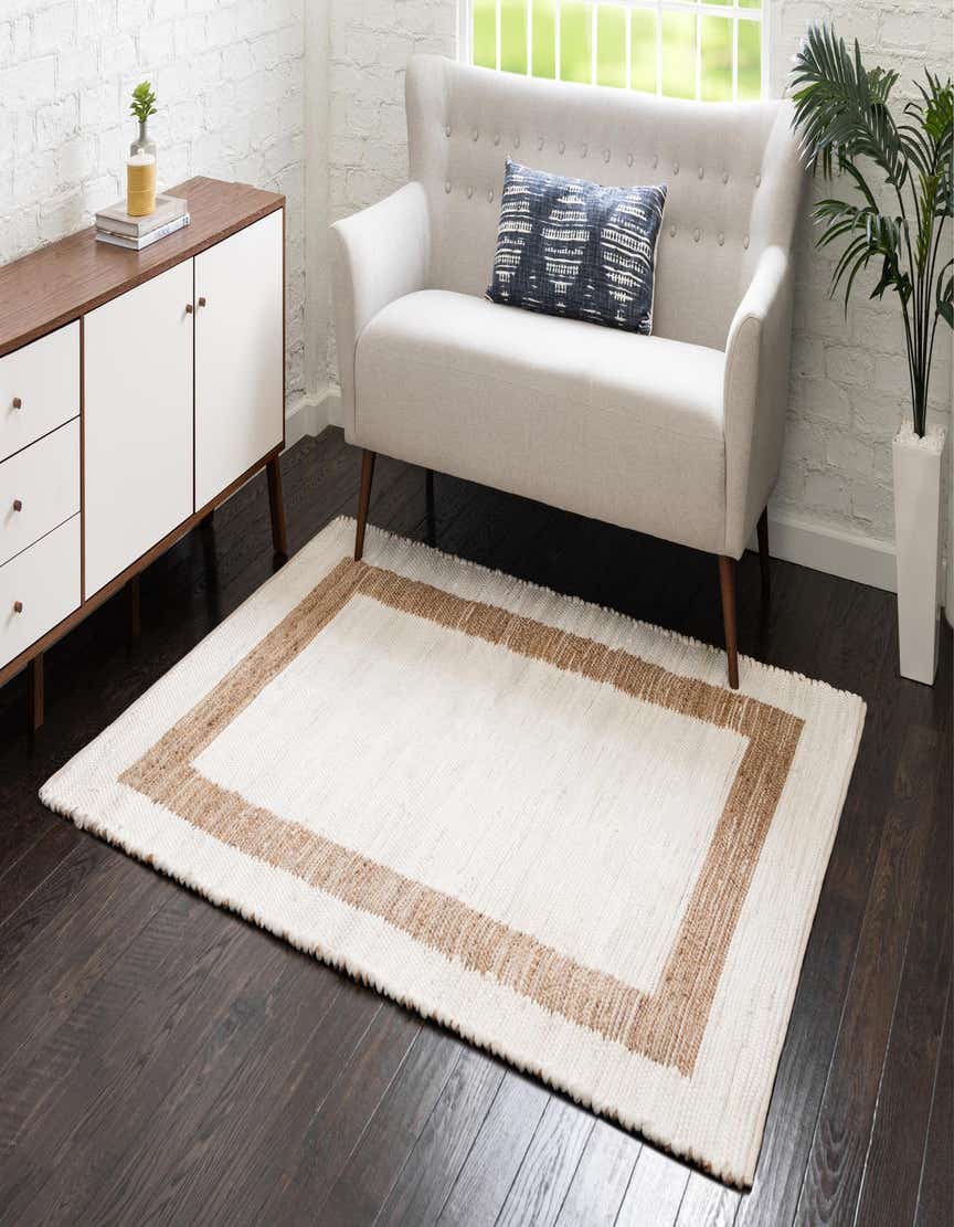 White and Natural 8' x 11' Hand Woven Chindi Jute Rug | HandKnotted.com