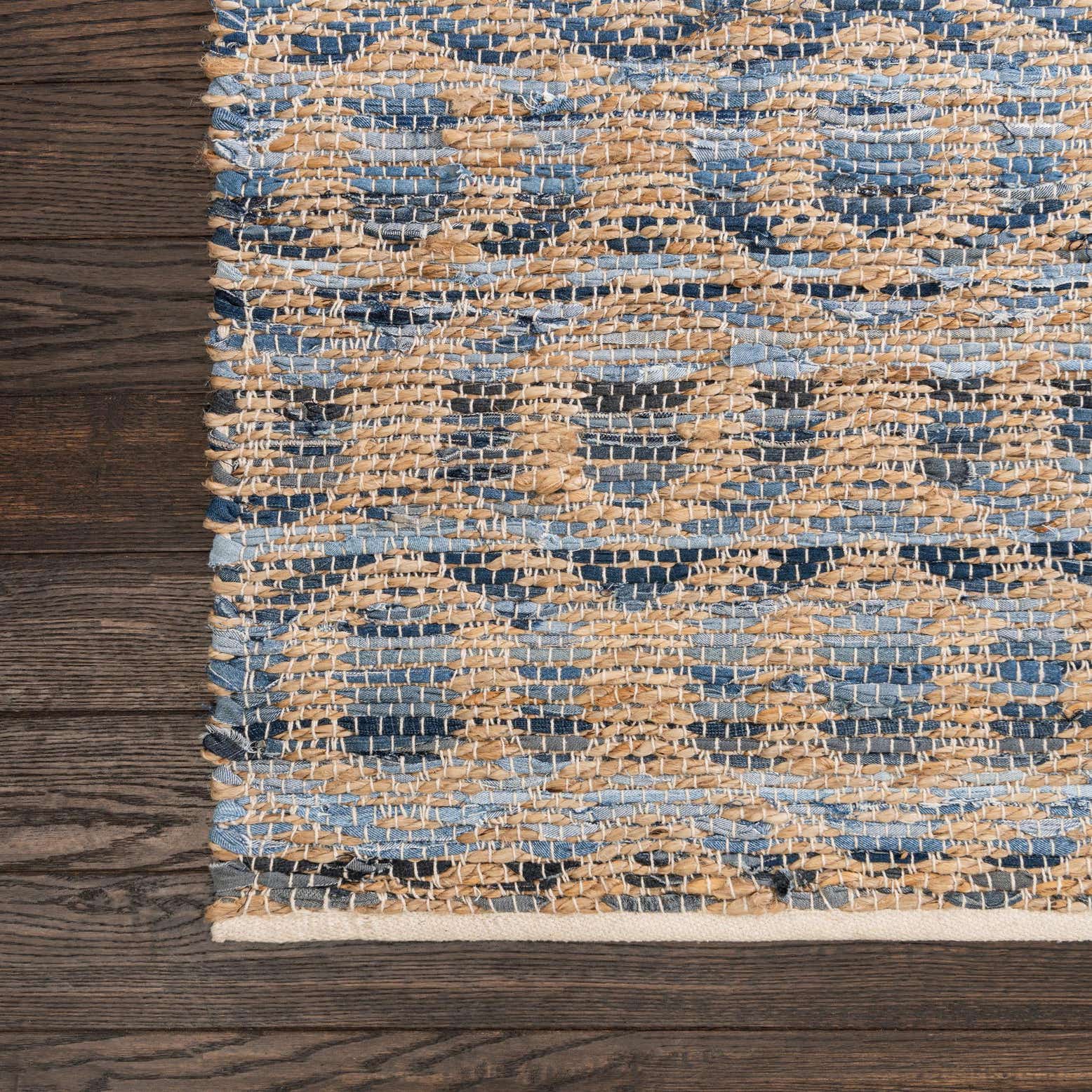 Navy Blue 10' x 14' Hand Woven Chindi Jute Rug | eSaleRugs