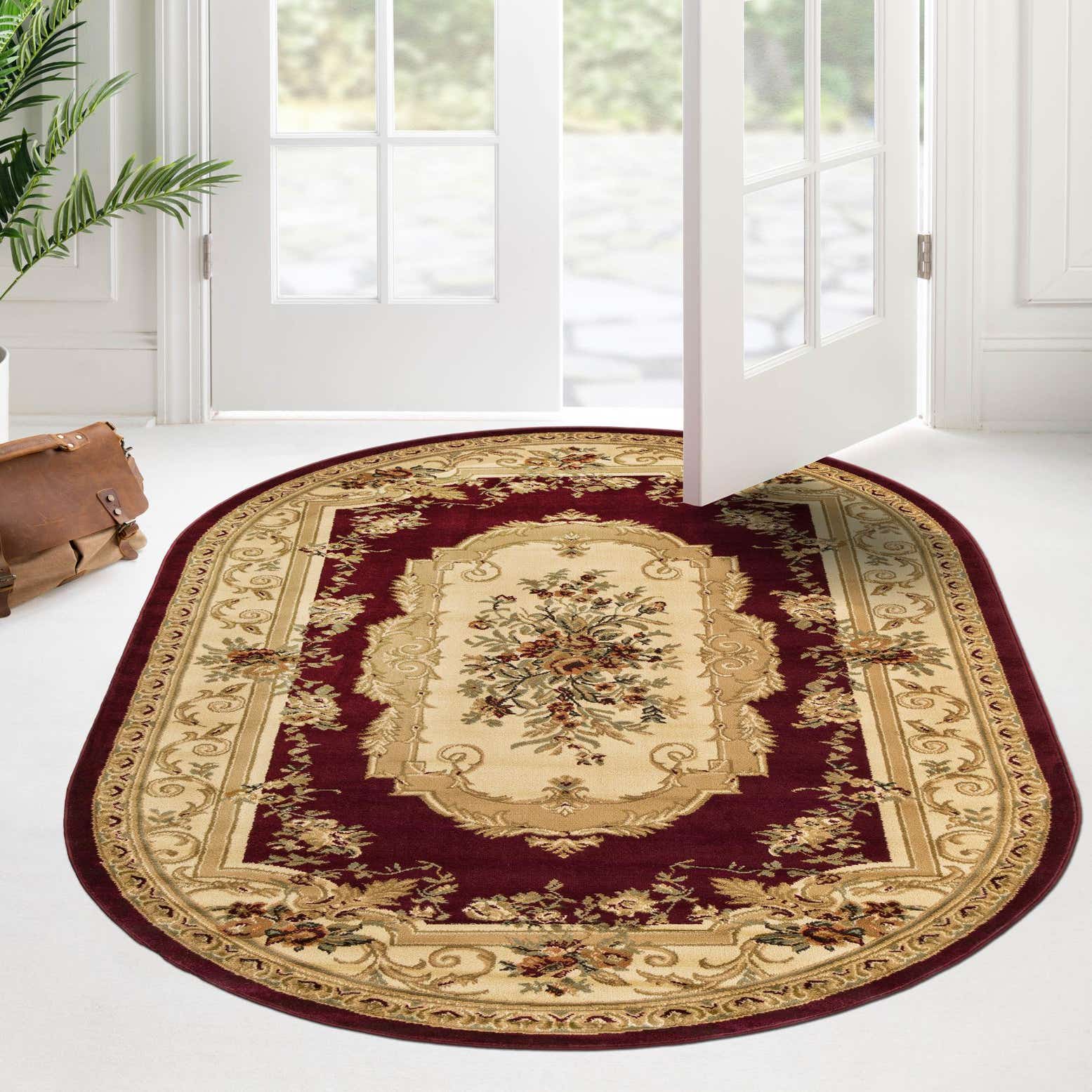 Red 5' 3 x 8' Classic Aubusson Oval Rug | eSaleRugs
