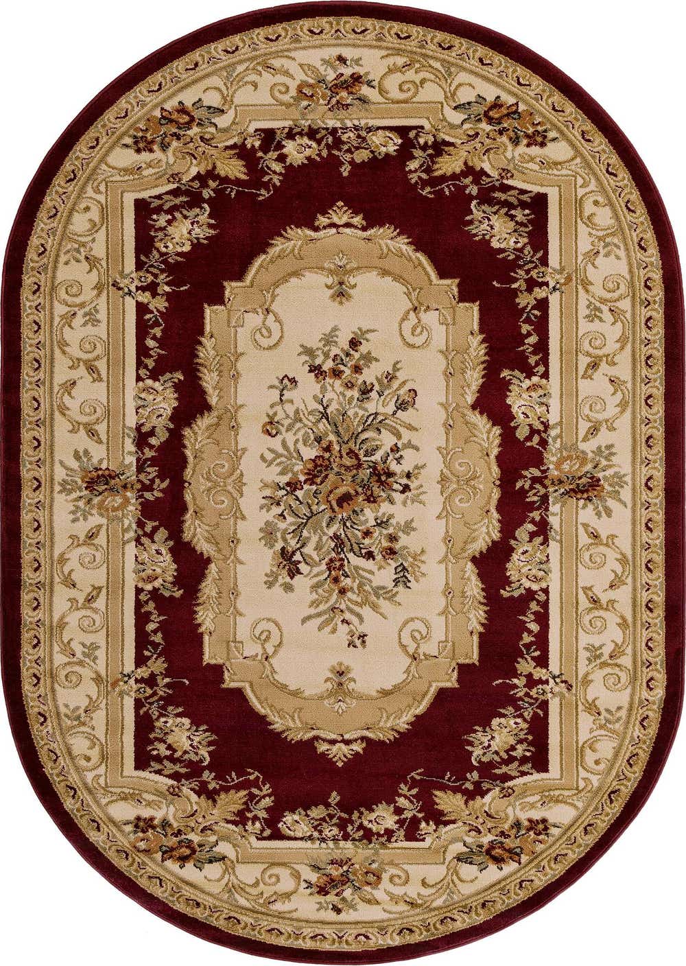Red 5' 3 x 8' Classic Aubusson Oval Rug | eSaleRugs