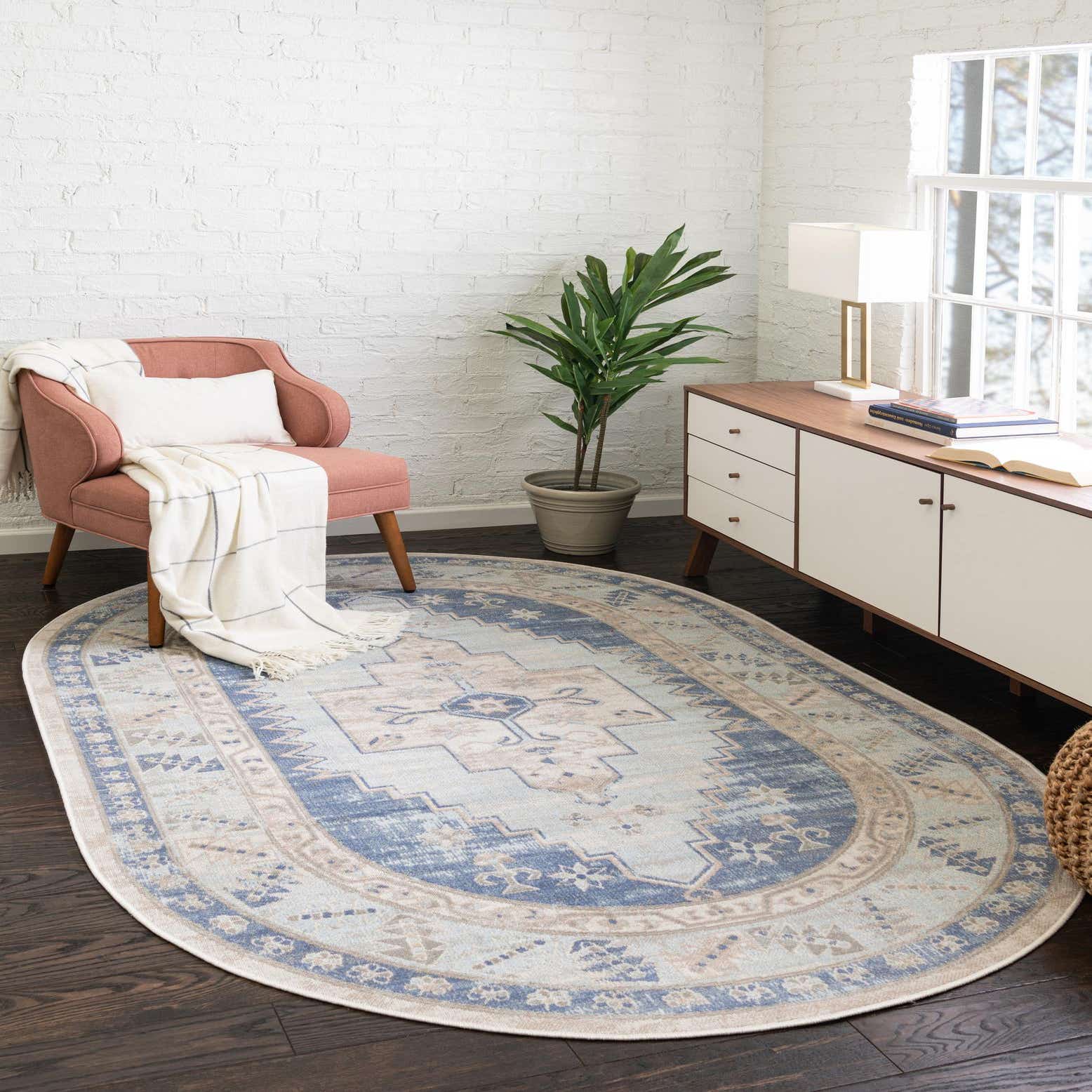 Sky Blue 3' x 5' 3 Whitney Oval Rug | Rugs.com