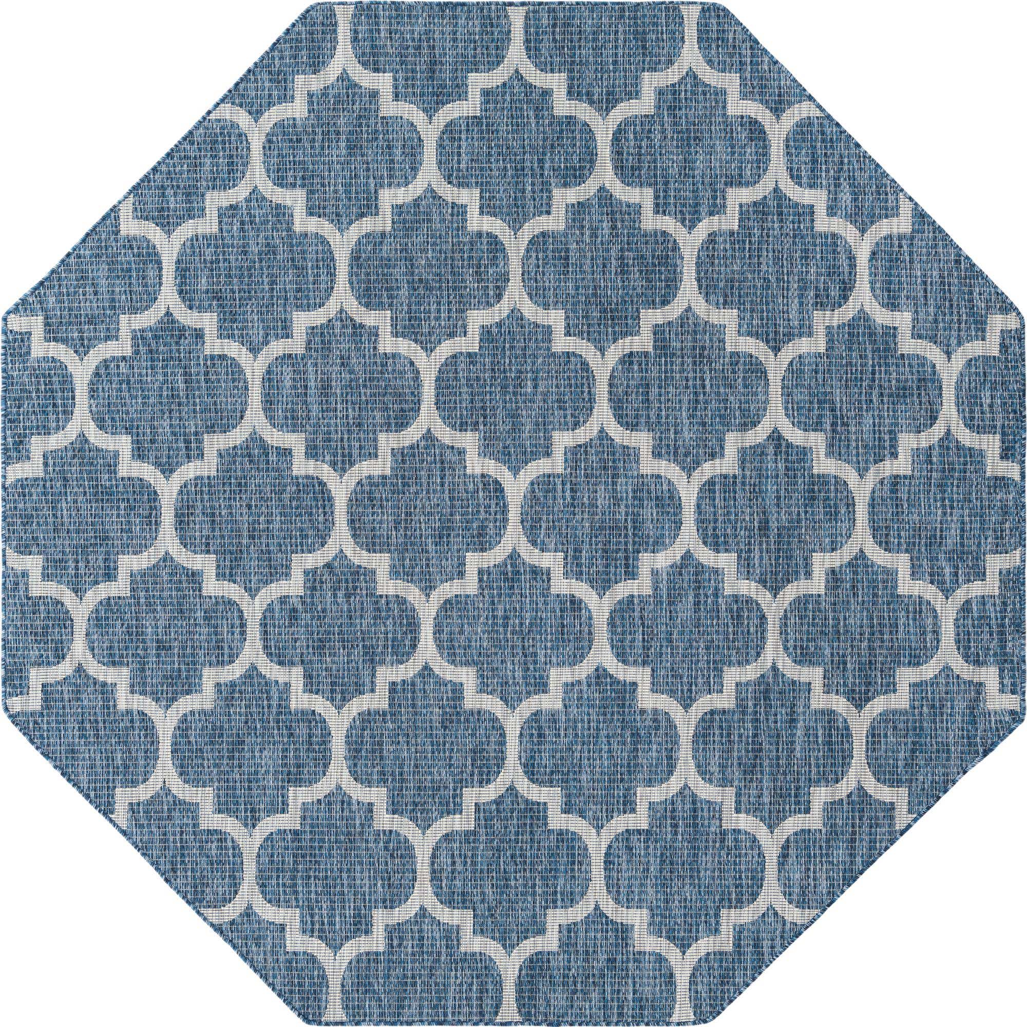 Navy Blue 8' x 8' Outdoor Lattice Octagon Rug | Rugs.com