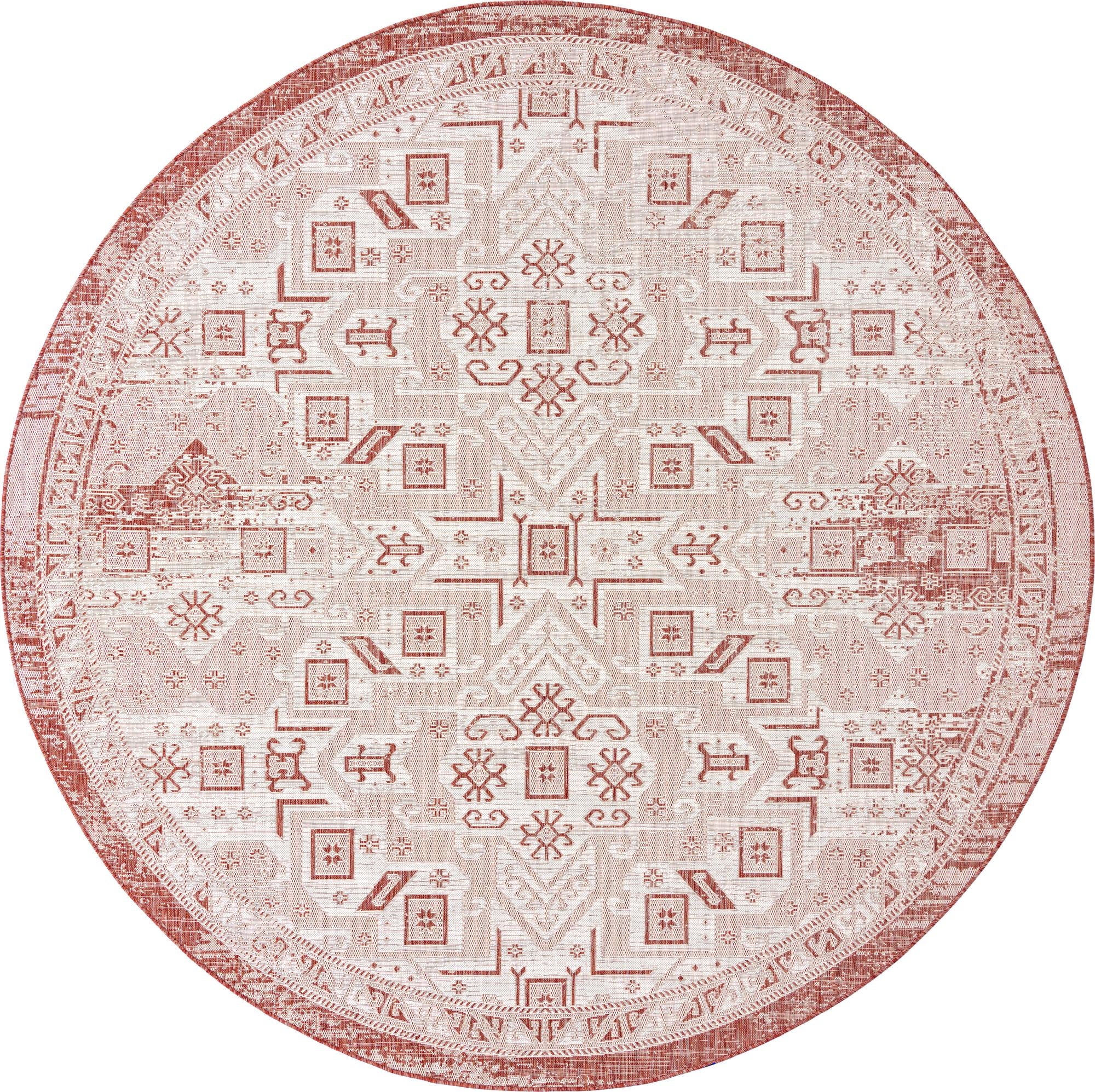 Rust Red 10' x 10' Outdoor Aztec Round Rug | Rugs.com