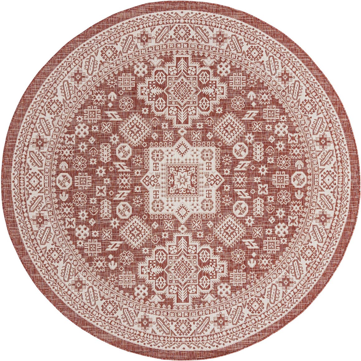 Rust Red 7' 10 x 7' 10 Outdoor Aztec Round Rug | Rugs.com