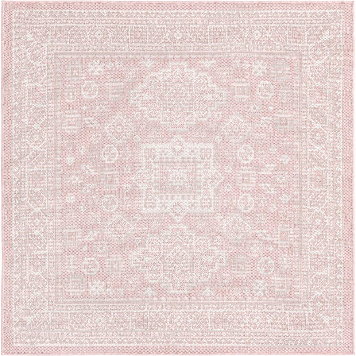 Pink 5' 3 x 5' 3 Outdoor Aztec Square Rug | Rugs.com