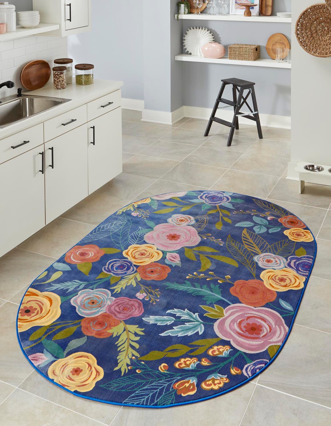 Blue 5' 3 x 7' 10 Blossom Oval Rug | Rugs.com