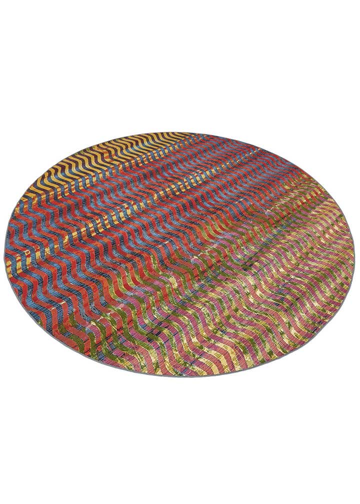Multicolor 8' x 8' Outdoor Modern Round Indoor / Outdoor Rug ...